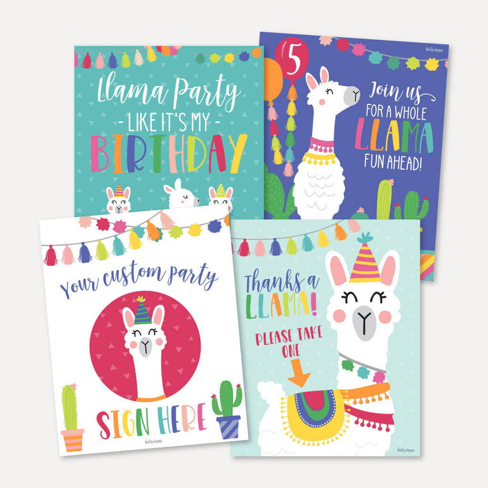 Printable Llama Kids Party Sign Set Templates | Hadley Designs - Printables