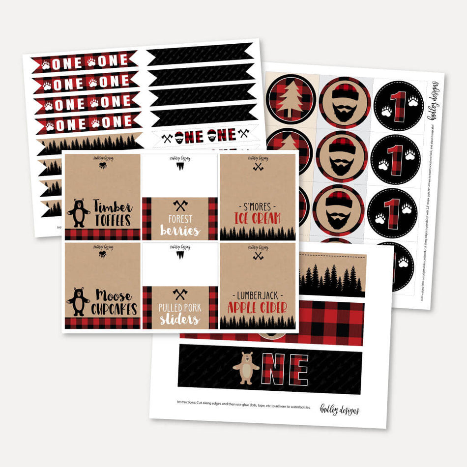 Printable Lumberjack Kids Party Accessories and Decor Package Template ...