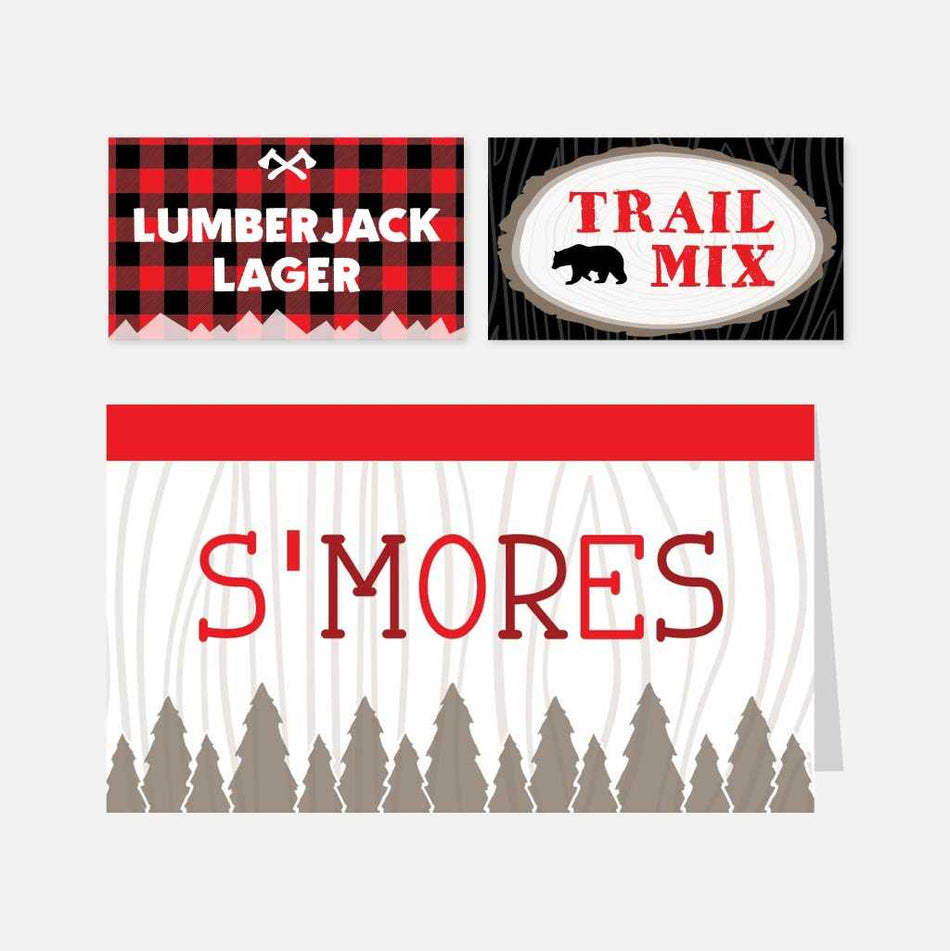 Printable Wood Lumberjack Kids Party Food Tent Cards Template | Hadley ...