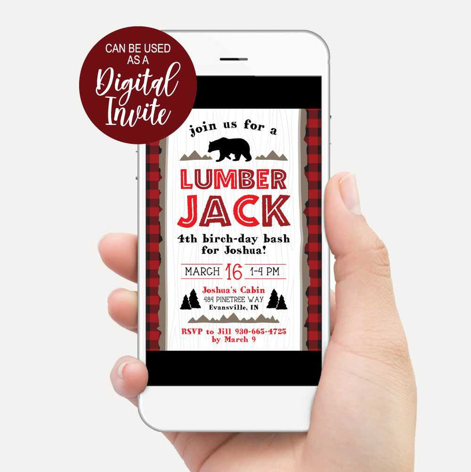 Printable Wood Lumberjack Kids Party Invitation Template | Hadley ...