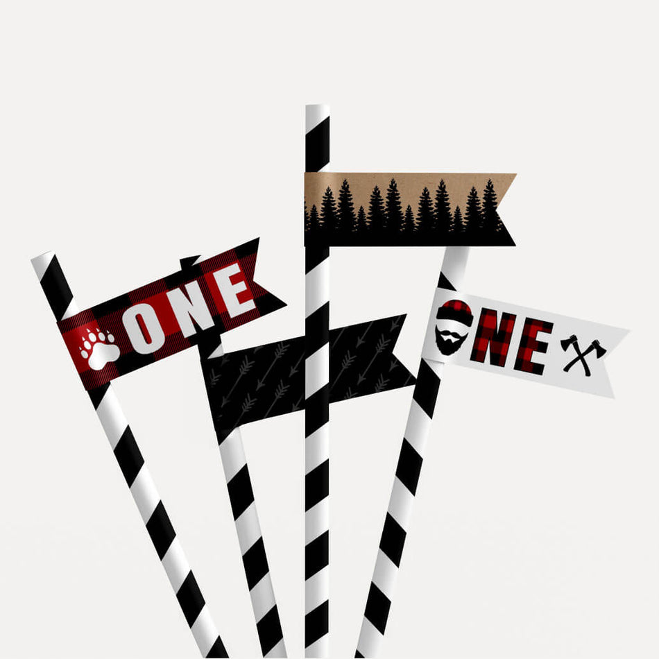 Printable Lumberjack Kids Party Straw Flags Template | Hadley Designs ...