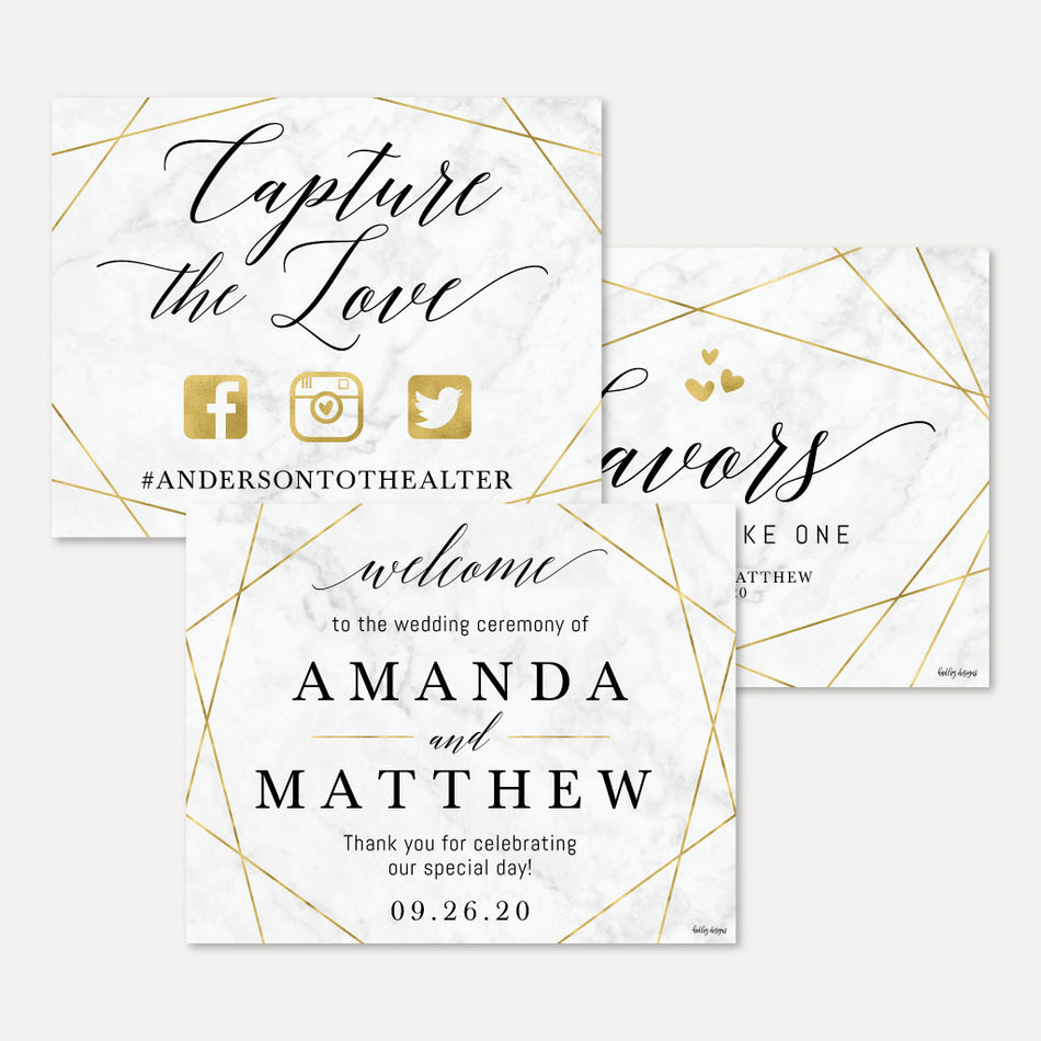 Printable Marble and Gold Geometric Wedding Signs Set Templates ...