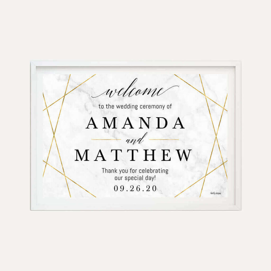 Printable Marble and Gold Geometric Wedding Welcome Sign Template ...