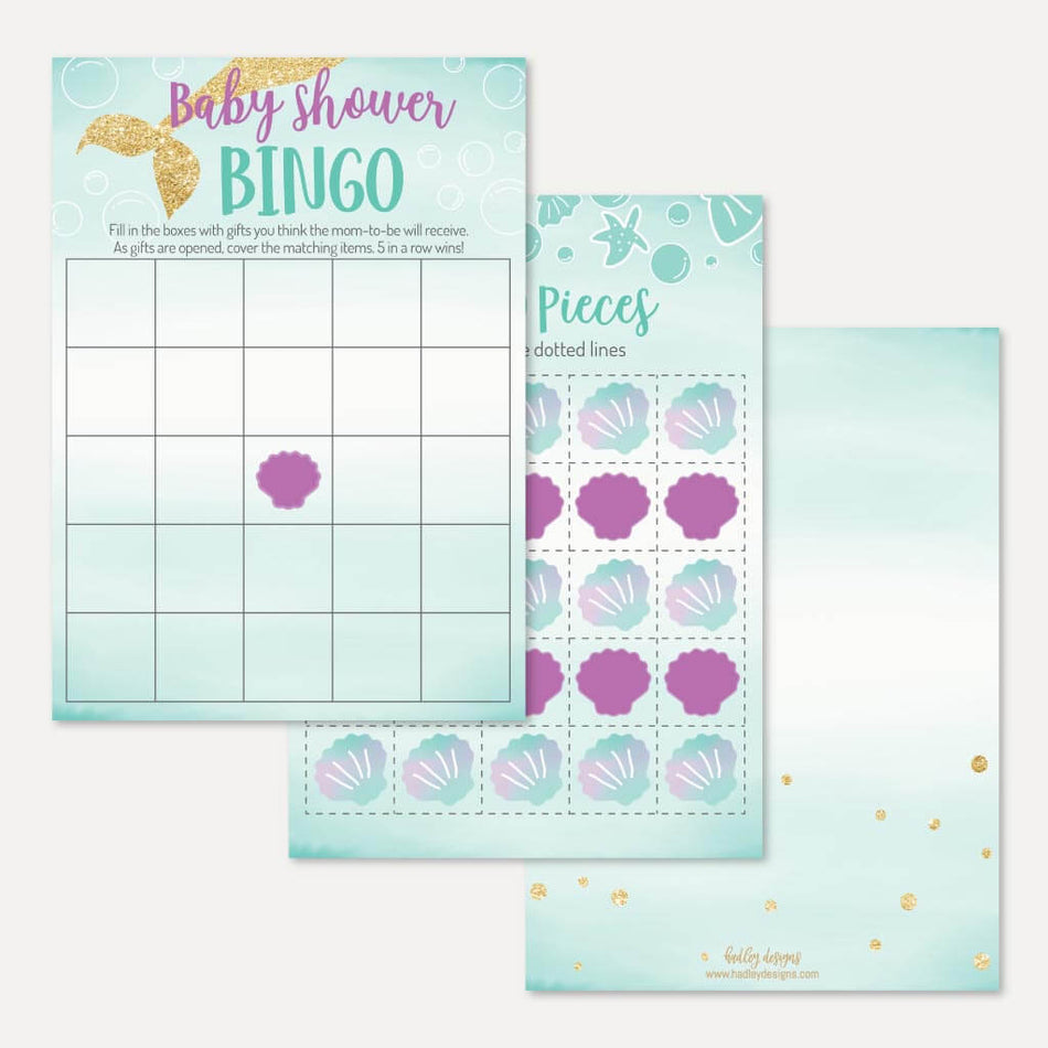 Printable Mermaid Baby Shower Game Set Templates | Hadley Designs ...