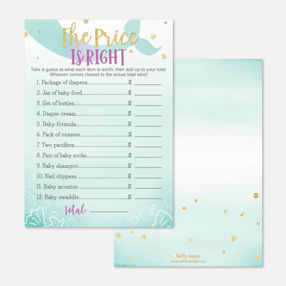 Printable Mermaid Baby Shower Game Set Templates | Hadley Designs