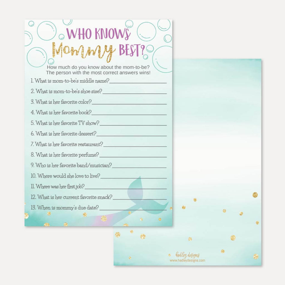 Printable Mermaid Baby Shower Game Set Templates | Hadley Designs ...