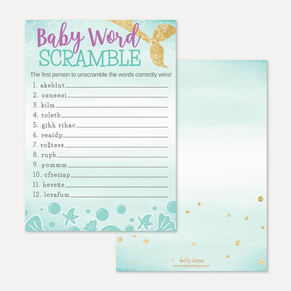 Printable Mermaid Baby Shower Game Set Templates | Hadley Designs