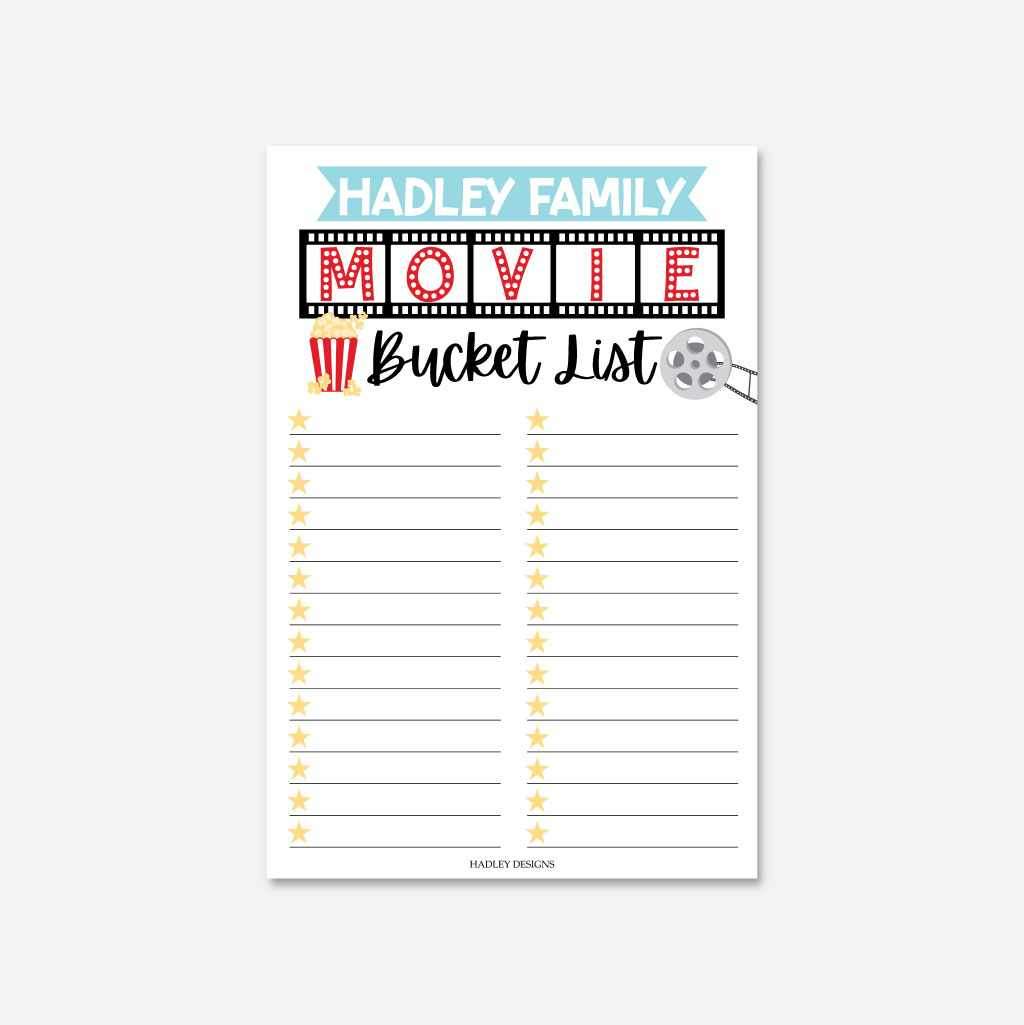 Printable Movie Party Bucket List Template | Hadley Designs