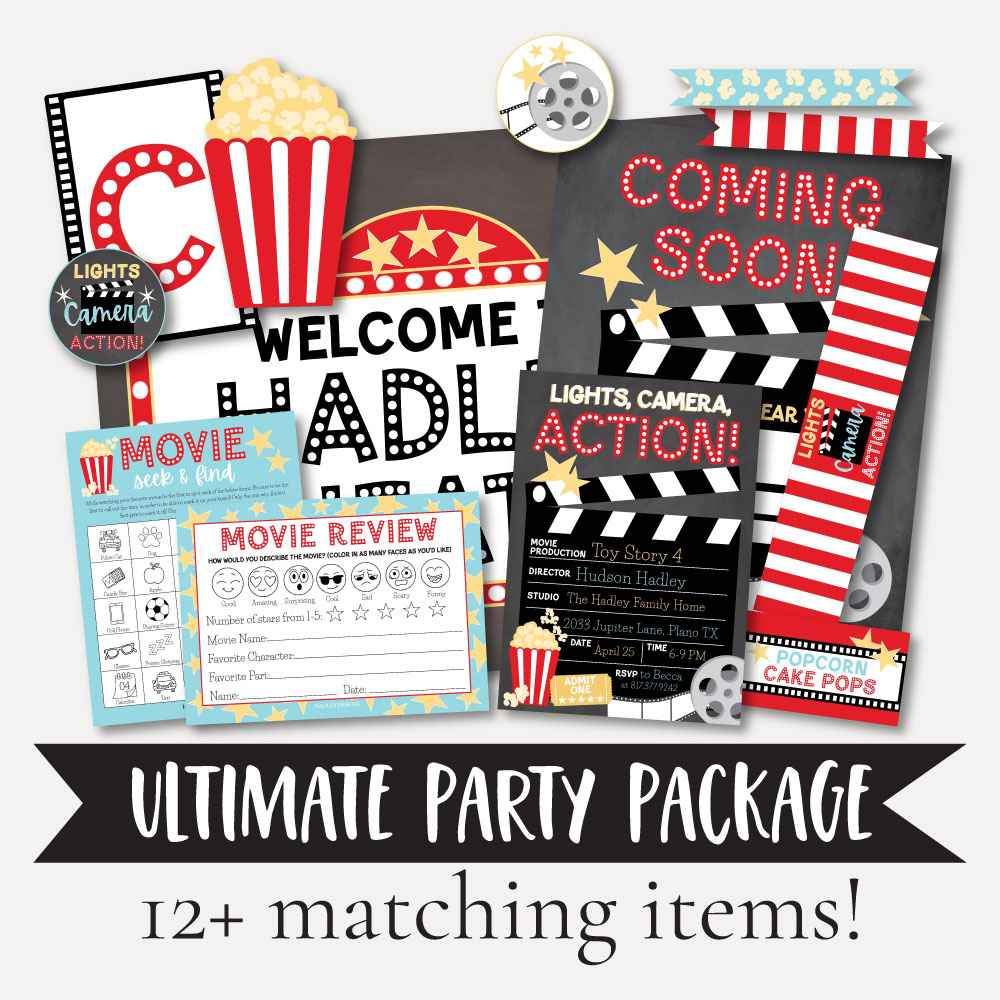 Printable Movie Party Complete Package Templates | Hadley Designs