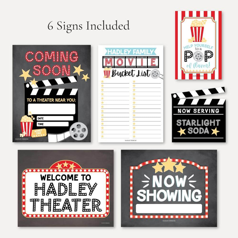 Printable Movie Party Sign Set Templates | Hadley Designs