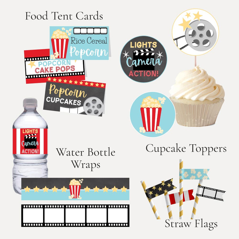 Printable Movie Party Complete Package Templates | Hadley Designs