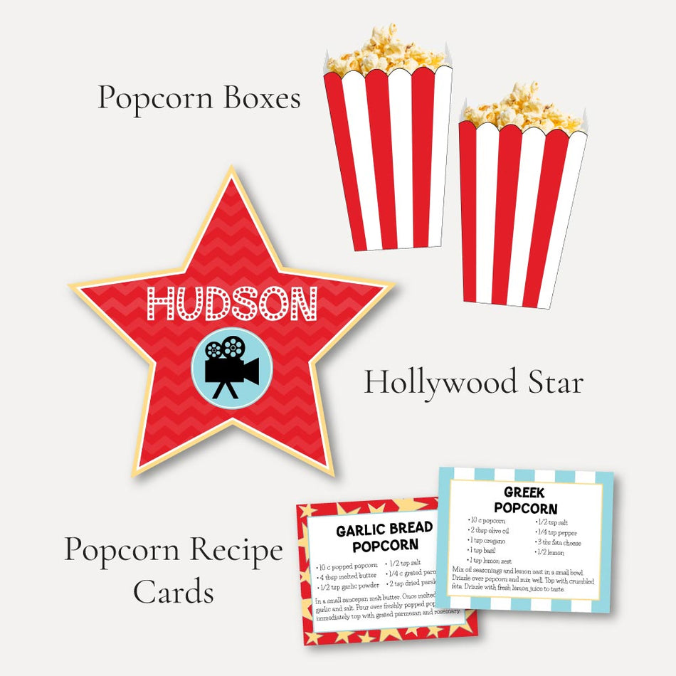 Printable Movie Party Complete Package Templates | Hadley Designs