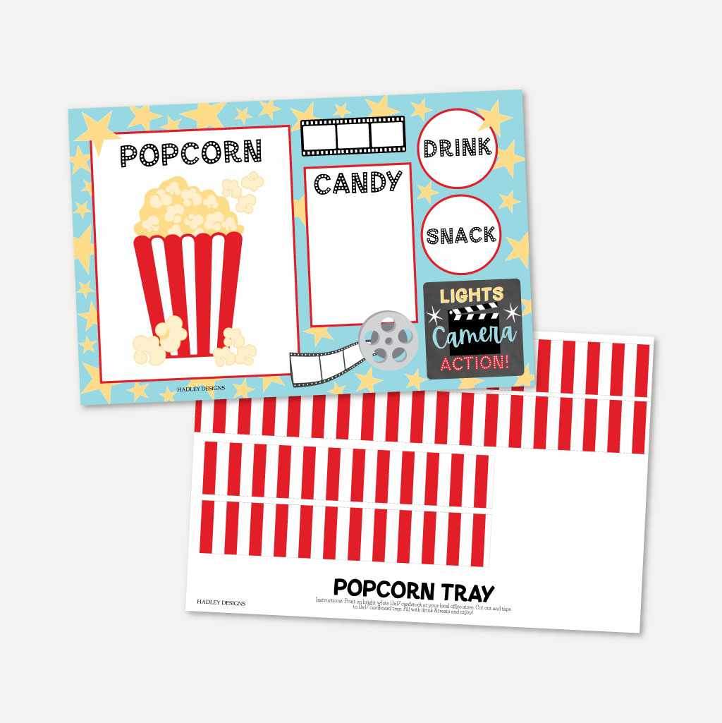 Printable Movie Party Popcorn Snack Tray Template | Hadley Designs ...