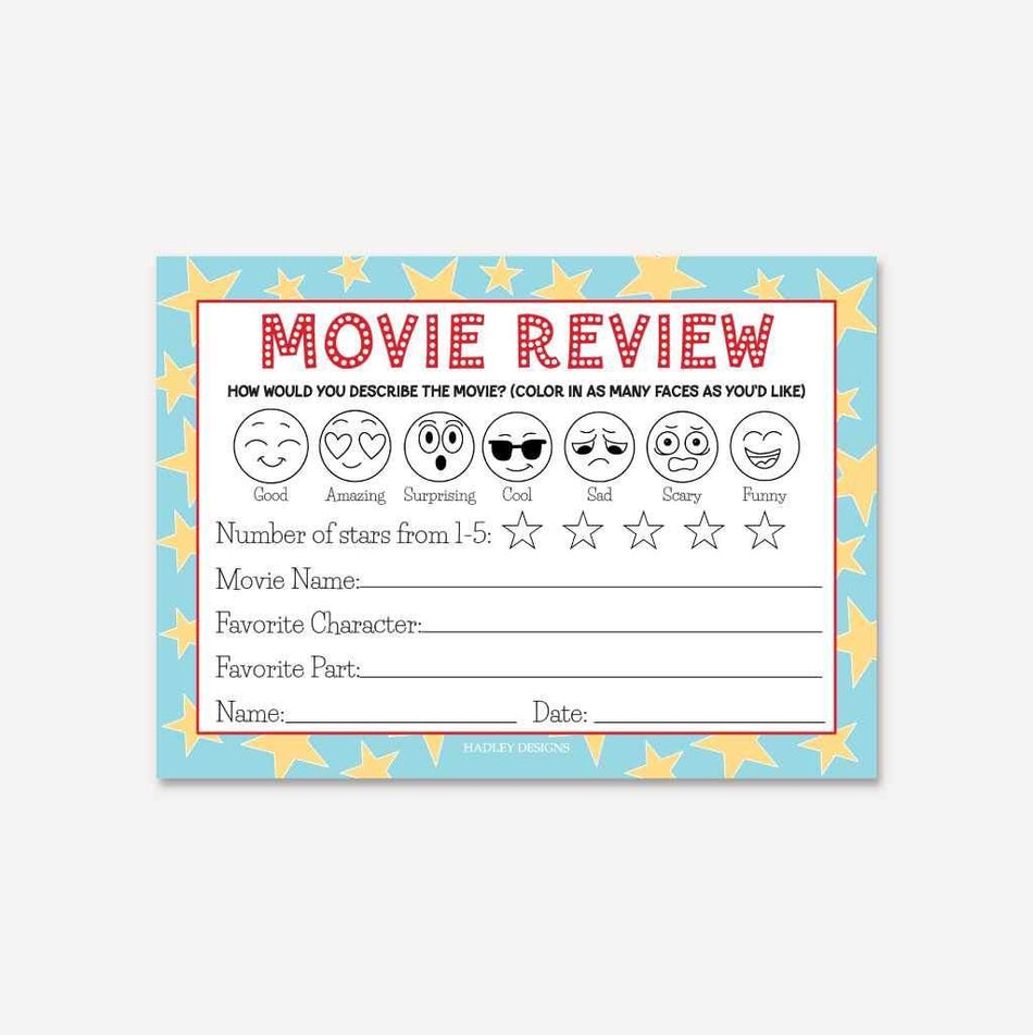 Printable Movie Party Movie Review Template | Hadley Designs