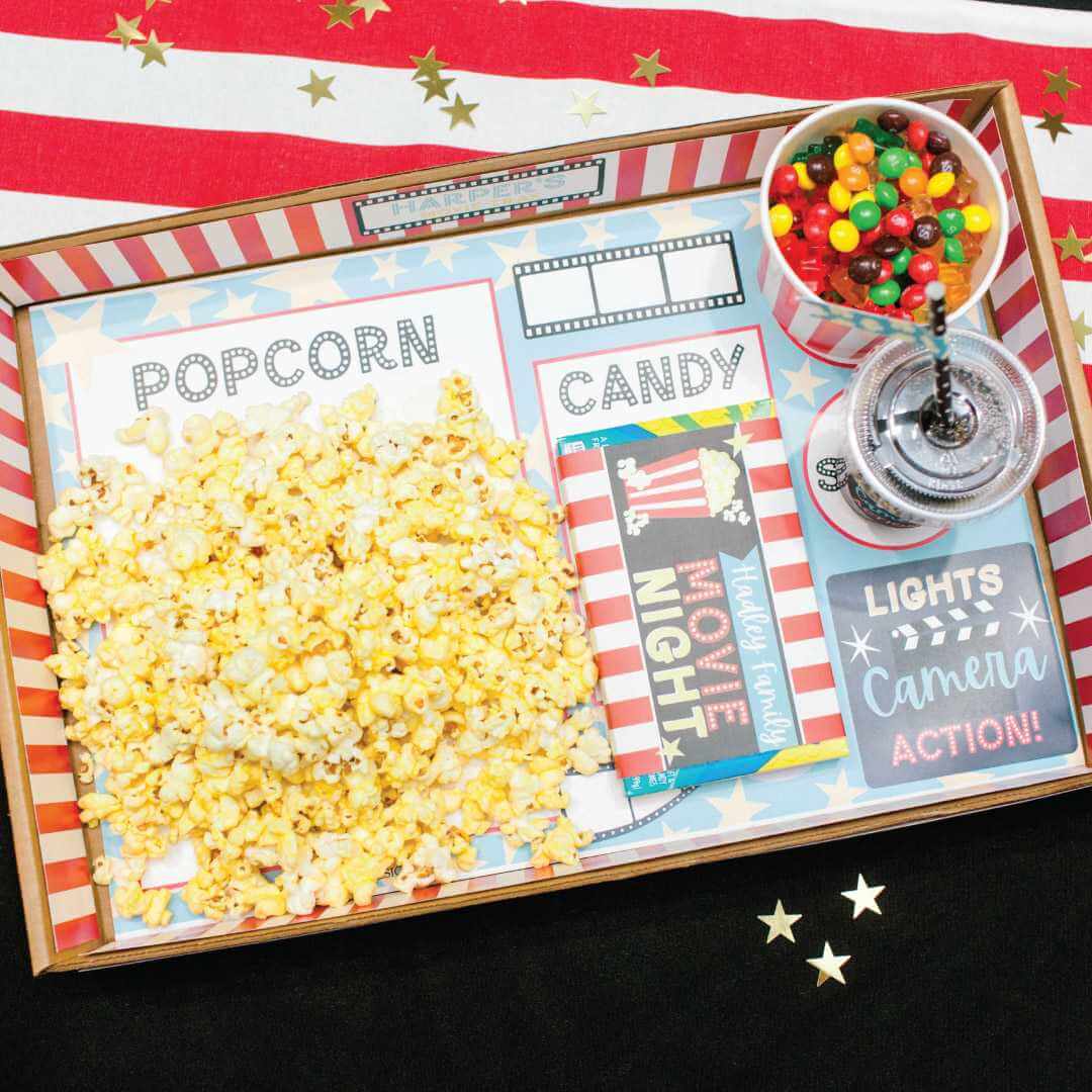 Printable Movie Party Popcorn Snack Tray Template | Hadley Designs ...