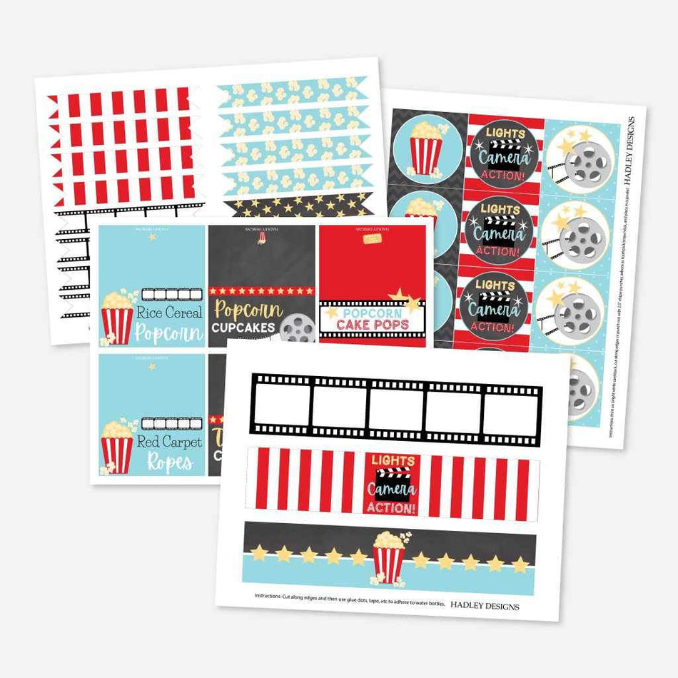 Printable Movie Party Accessories and Decor Package Templates | Hadley ...