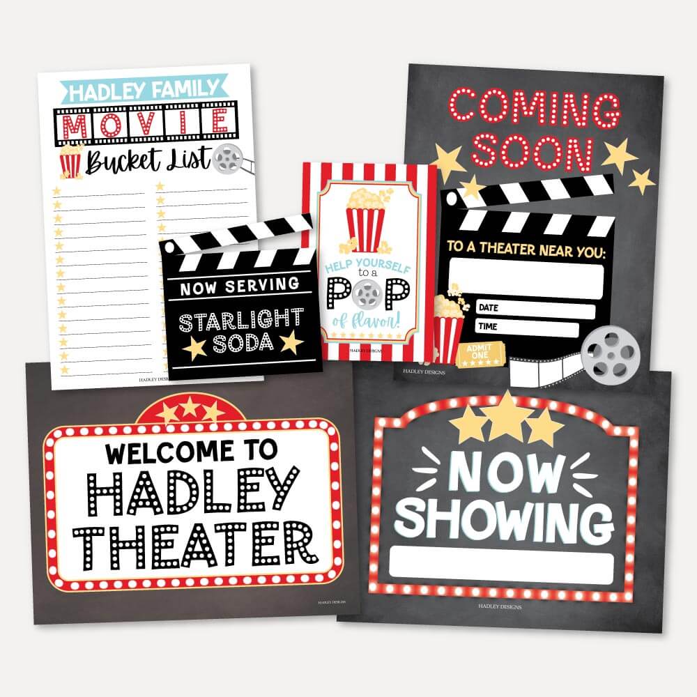 Printable Movie Party Sign Set Templates | Hadley Designs
