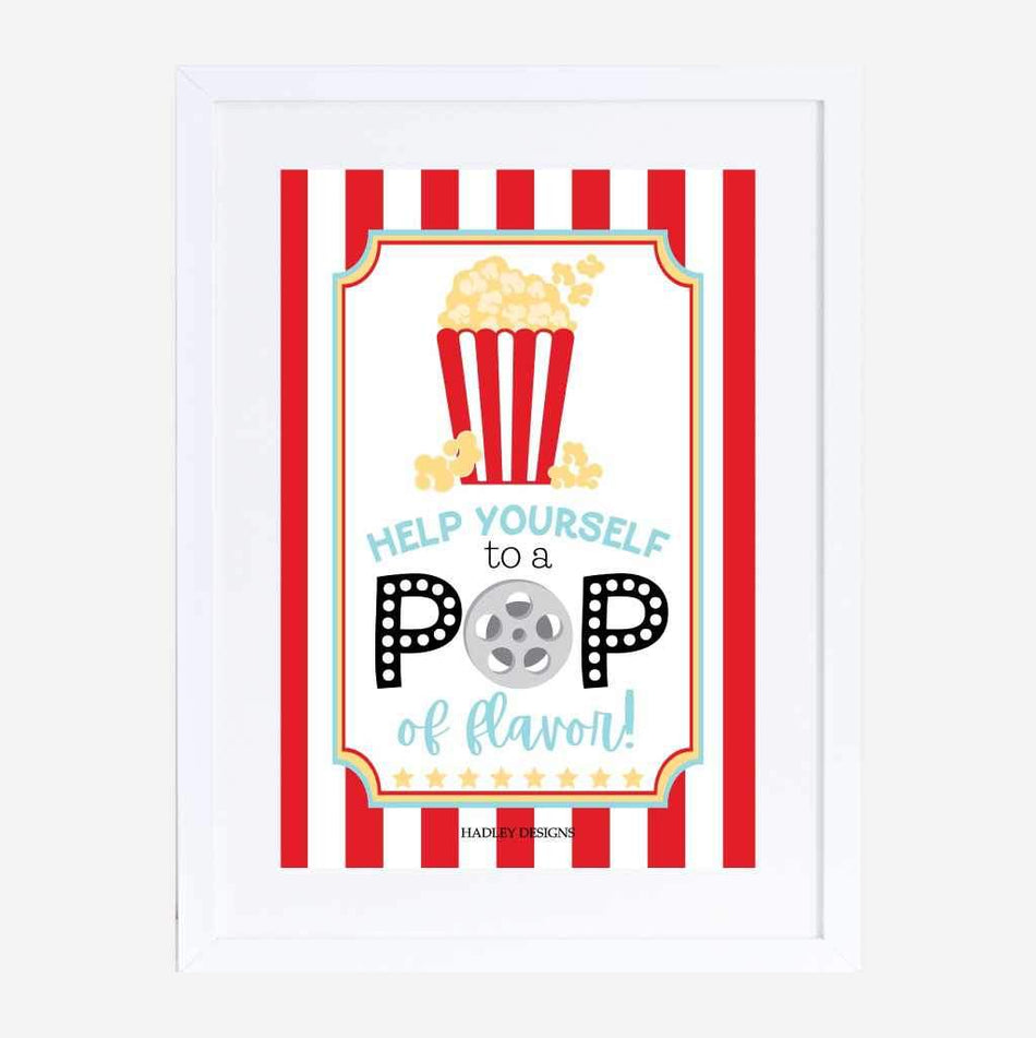 Printable Movie Party Popcorn Bar Sign Template | Hadley Designs ...