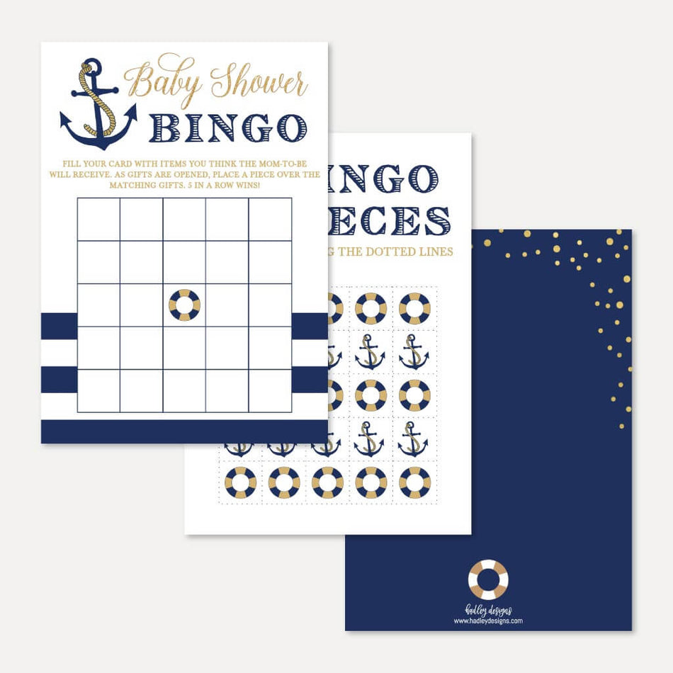 Printable Nautical Baby Shower Bingo Game Template | Hadley Designs ...