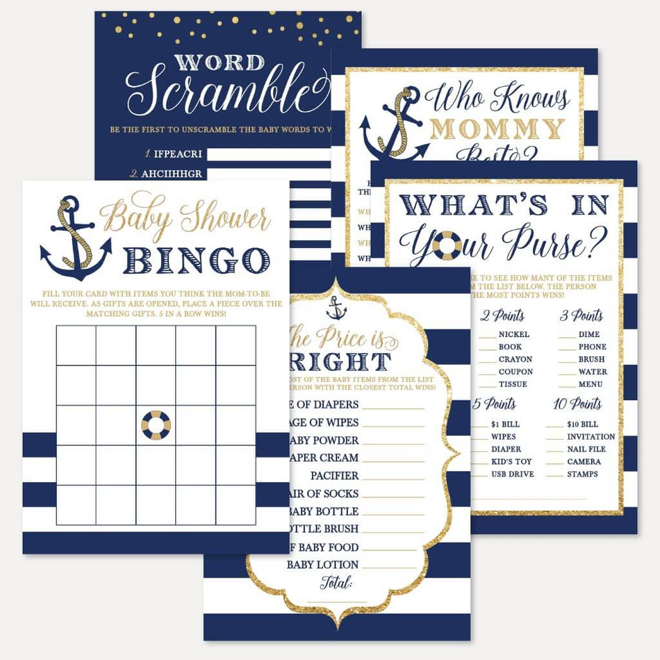 Printable Nautical Baby Shower Game Set Templates | Hadley Designs ...