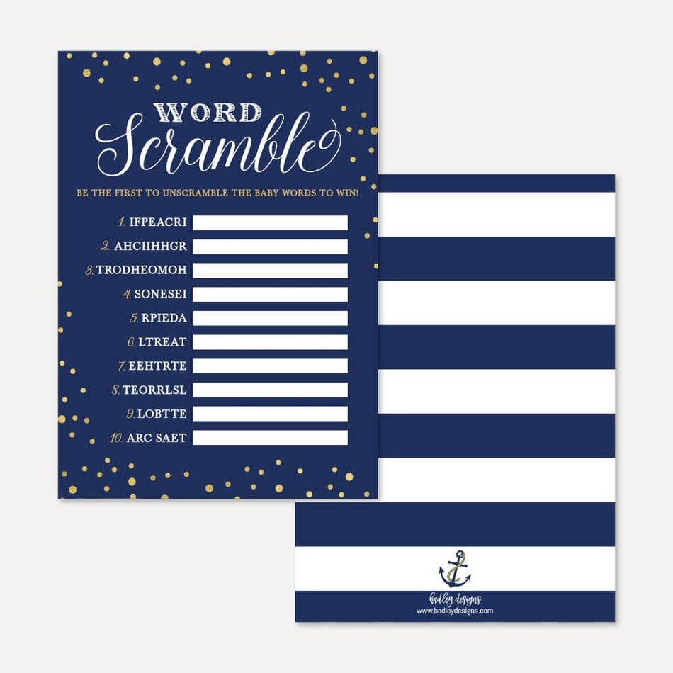 Printable Nautical Baby Shower Word Scramble Game Template | Hadley ...