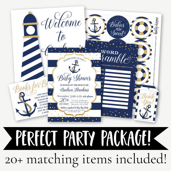 Printable Nautical Baby Shower Complete Package Templates | Hadley ...
