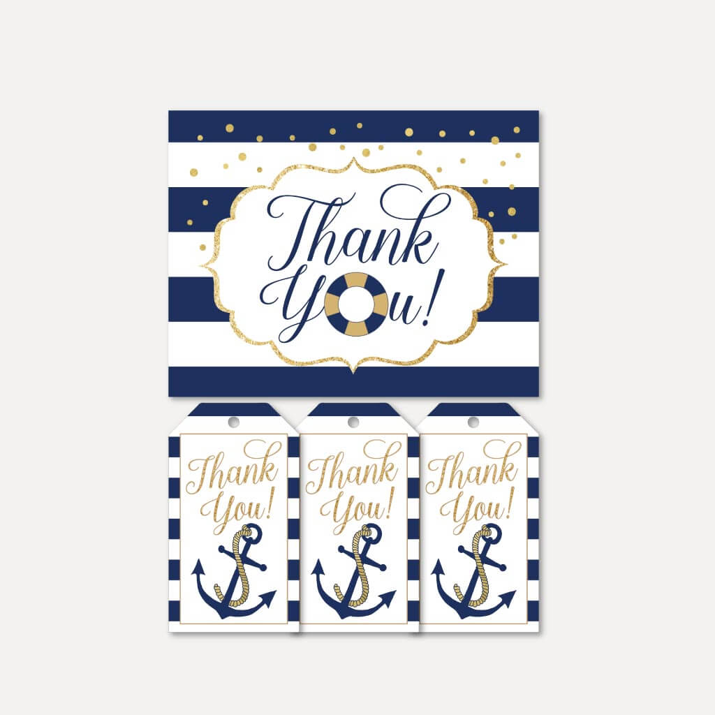 Printable Nautical Baby Shower Thank You Card and Favor Tags Templates ...