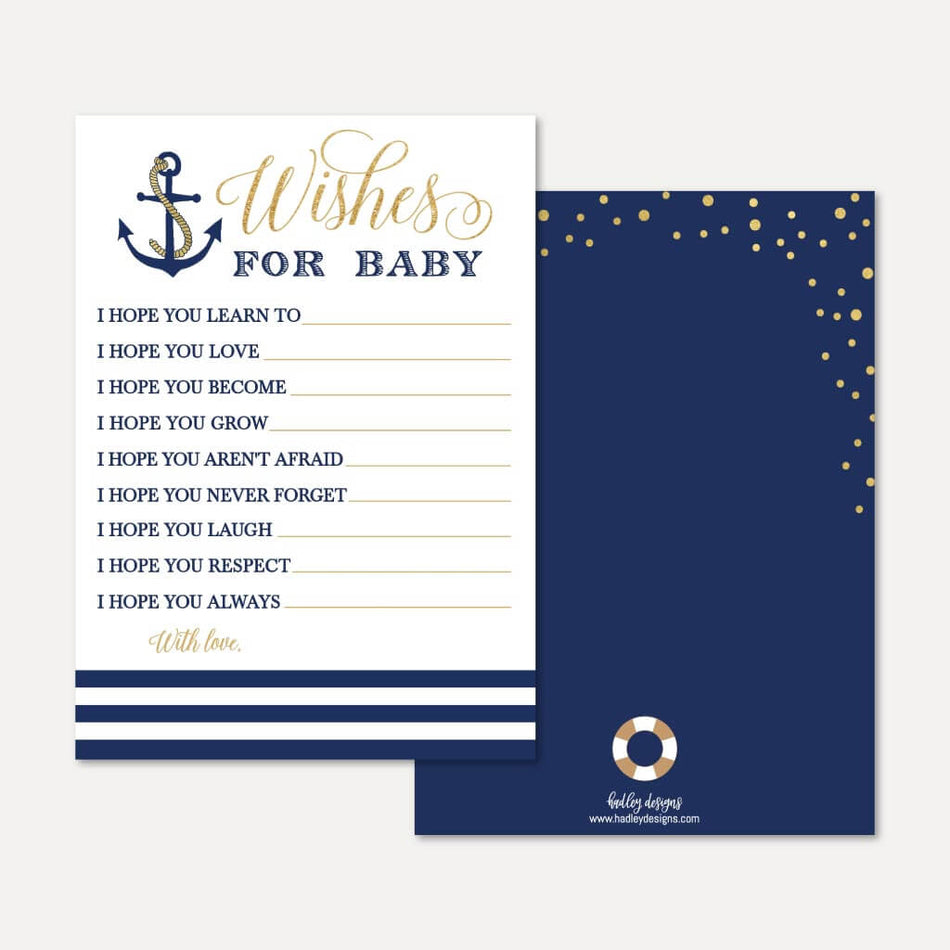 Printable Nautical Baby Shower Wishes Card Template | Hadley Designs