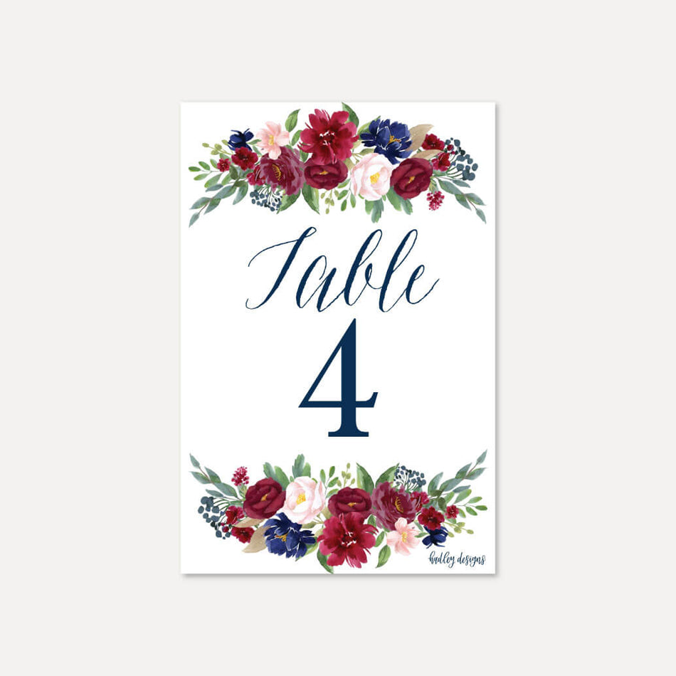 Printable Navy and Blush Fall Floral Wedding Table Numbers Template ...