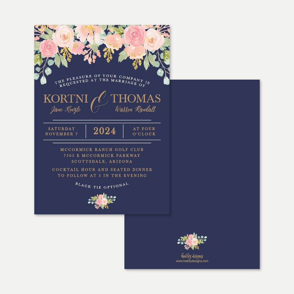 Printable Navy and Blush Elegant Floral Wedding Invitation Template ...