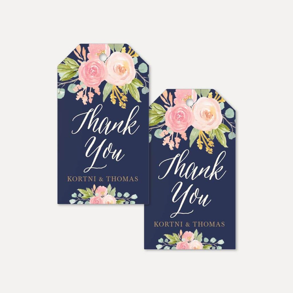 Printable Navy and Blush Elegant Floral Wedding Thank You Favor Tags ...
