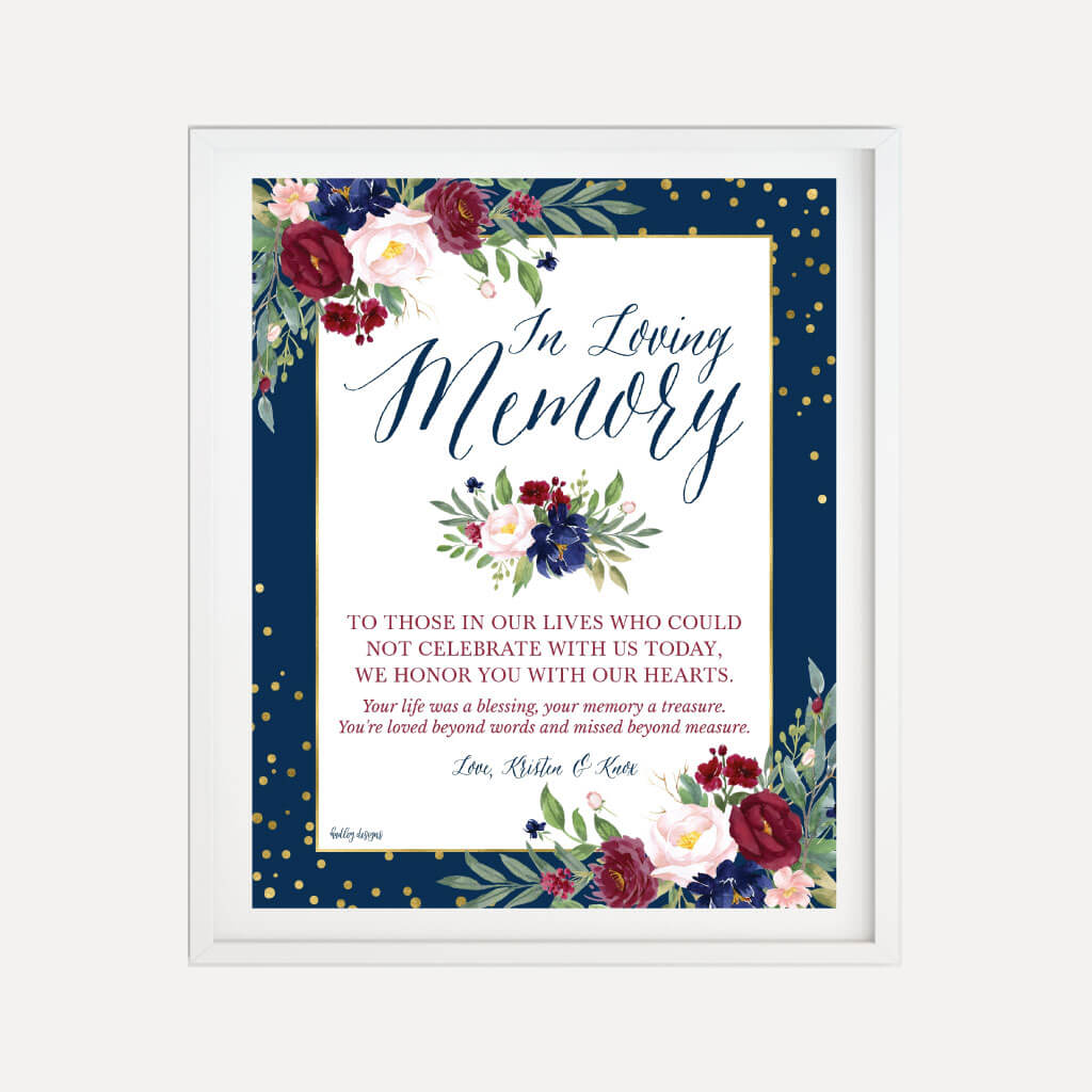 Printable Navy and Blush Fall Floral Wedding In Loving Memory Sign ...