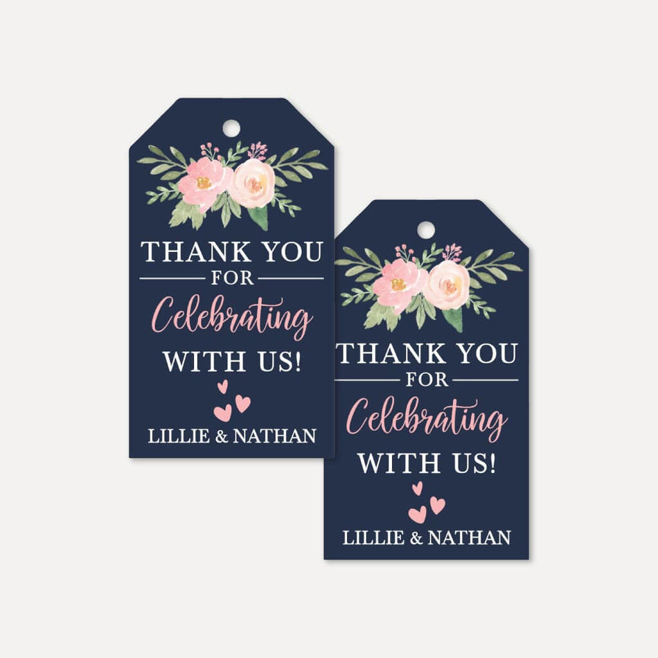 Printable Navy and Blush Floral Wedding Thank You Favor Tags Template ...