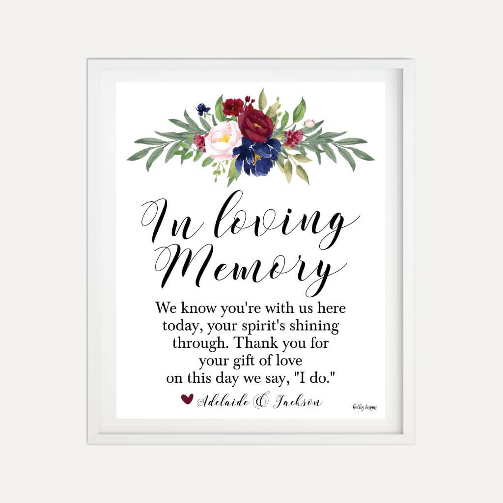 Printable Navy Floral Wedding In Loving Memory Sign Template | Hadley ...