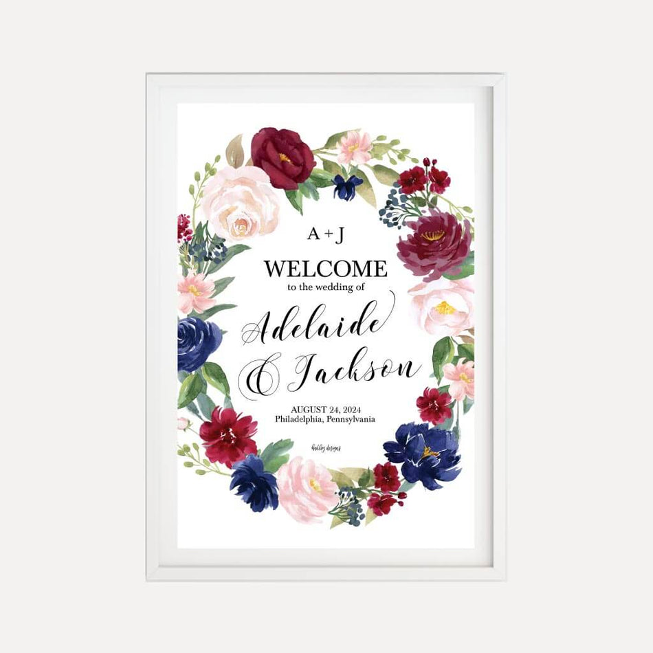 Printable Navy Floral Wedding Welcome Sign Template | Hadley Designs ...