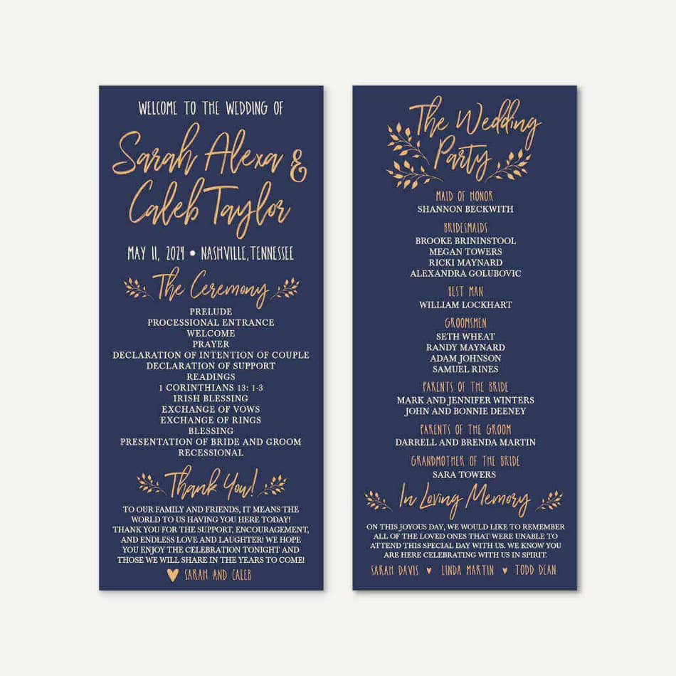 Printable Navy Mustard Rustic Wedding Program Template | Hadley Designs - Printables