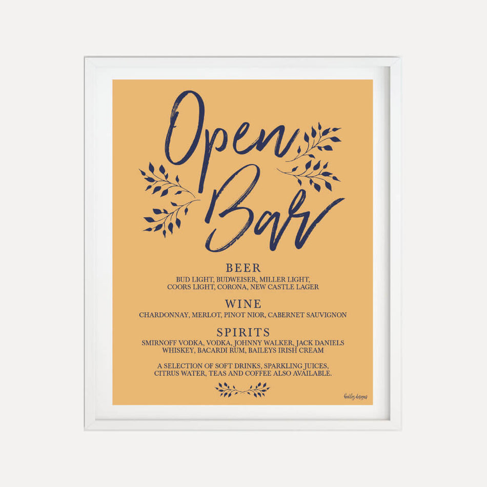 Printable Navy Mustard Rustic Wedding Bar Menu Sign Template | Hadley ...