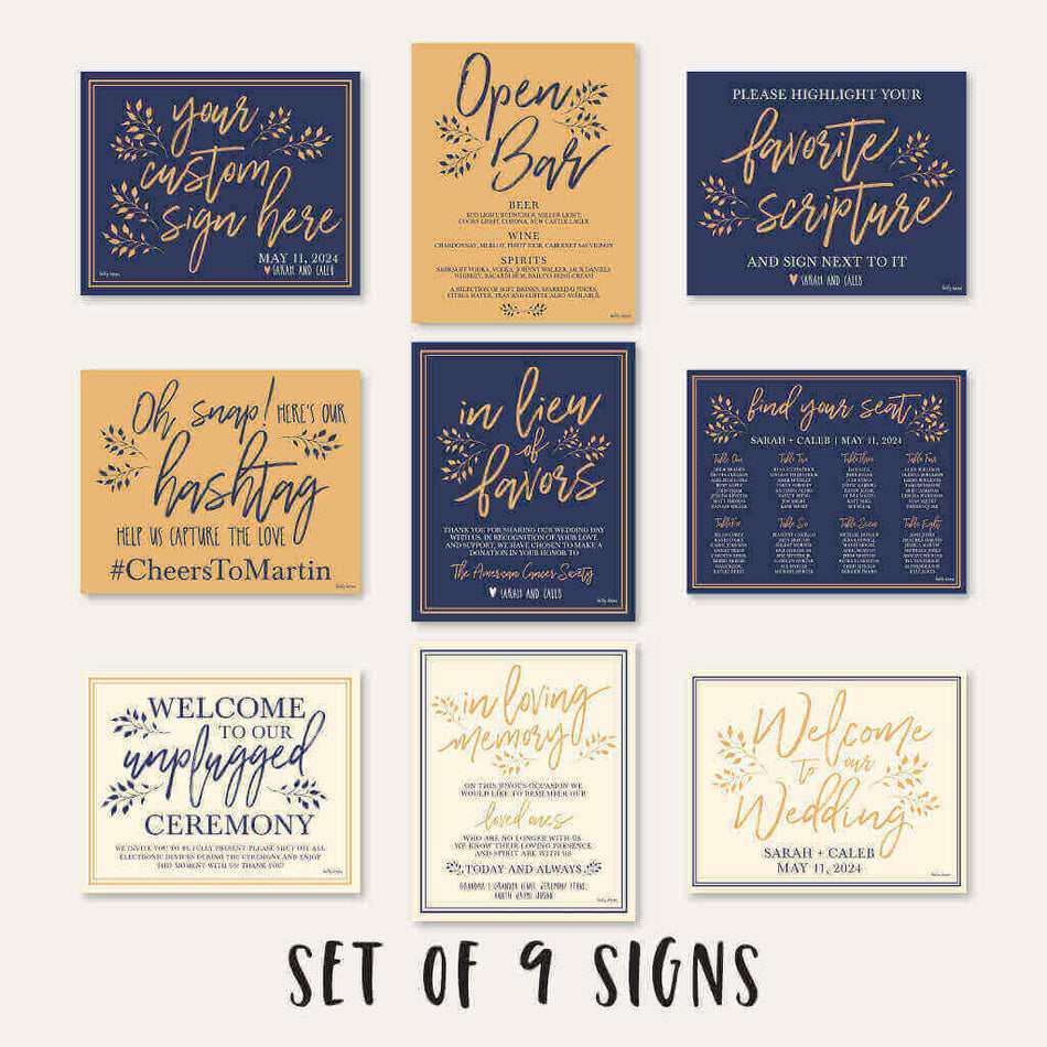 Printable Navy Mustard Rustic Wedding Signs Set Template | Hadley Designs