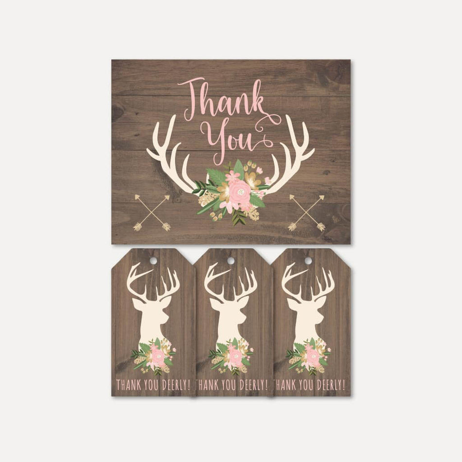 Printable Oh Deer Girl Baby Shower Thank You Card and Favor Tags ...
