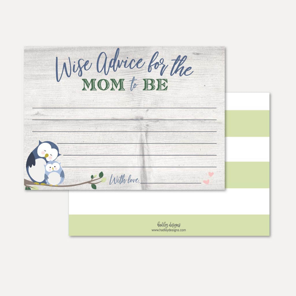 Printable Owl Boy Baby Shower Advice Card Template | Hadley Designs ...