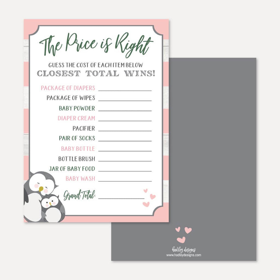 Printable Owl Girl Baby Shower Games Set Template | Hadley Designs ...