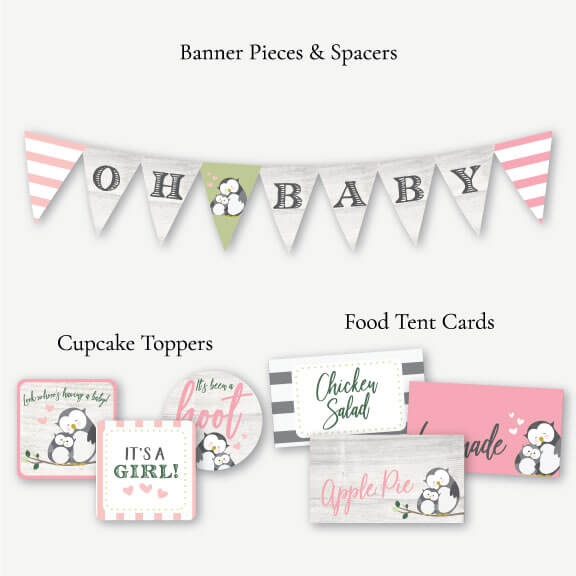 Printable Owl Girl Baby Shower Complete Package Templates | Hadley Designs