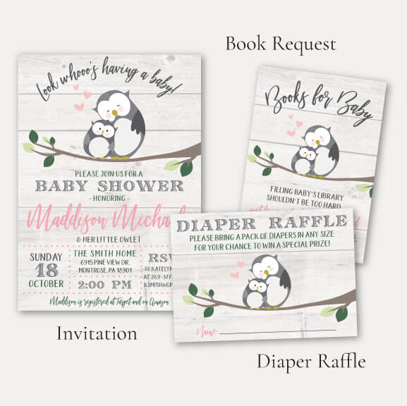 Printable Owl Girl Baby Shower Complete Package Templates | Hadley Designs