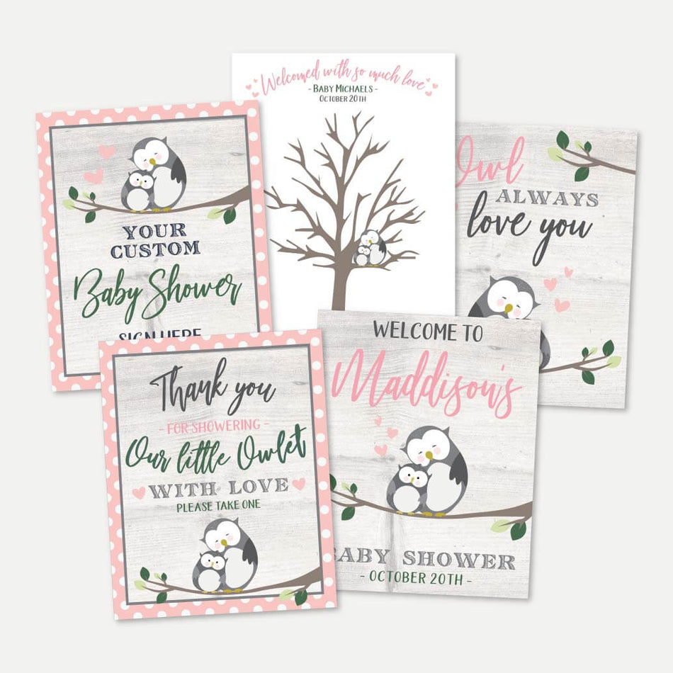 Printable Owl Girl Baby Shower Signs Set Template | Hadley Designs ...