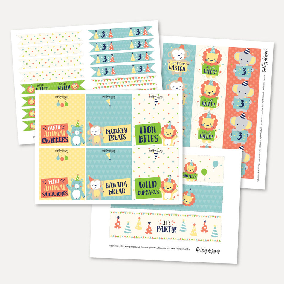 Printable Animal Kids Party Accessories and Decor Package Template ...