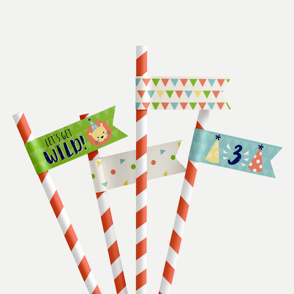 Printable Animal Kids Party Straw Flags Template | Hadley Designs ...