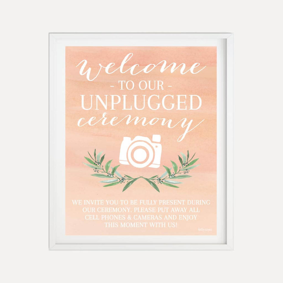 Printable Peach Watercolor Wedding Unplugged Ceremony Sign Template ...