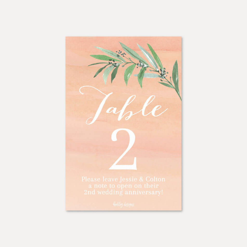 Printable Peach Watercolor Wedding Table Numbers Template | Hadley ...