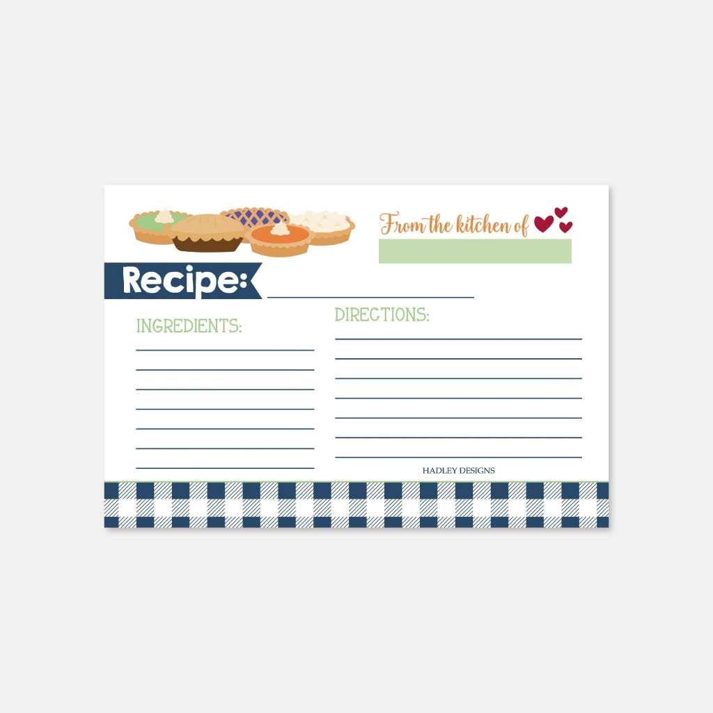 Printable Pie Night Recipe Card Template | Hadley Designs