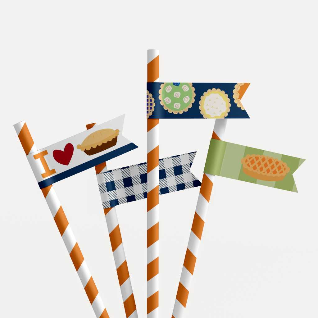 Printable Pie Night Straw Flags Template | Hadley Designs